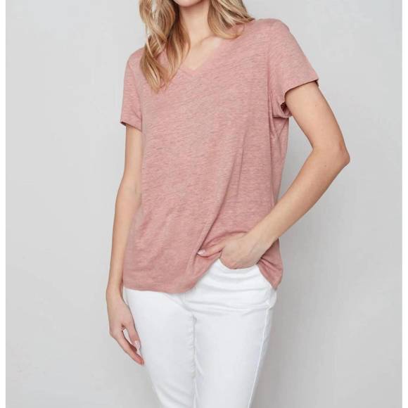 CHARLIE B | Tops | New Charlie B Linen Short Sleeve V Neck Tee In ...